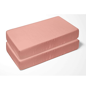 Bacati - 2 Pack Solid Girls 100% Cotton Percale Universal Baby US Standard Crib or Toddler Bed Fitted Sheets (Coral)