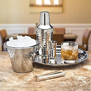 Godinger Barware Bar Tools Stainless Steel set, Includes Cocktail Shaker for Drink Mixing, Double Jigger, Ice Bucket, Tongs and Display Serving Tray