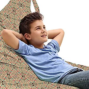 Ambesonne Ethnic Lounger Chair Bag, Geometric Forms in Grunge Mosaic Style Boho Native Prehistoric Style Details, High Capacity Storage with Handle Container, Lounger Size, Pink Tan and Blue