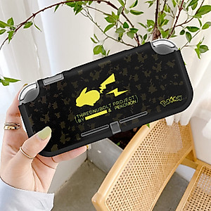 DLseego Flash Pika Switch Lite Protective Case Cool Soft TPU Shell Shockproof Scratch Resistant Cover Joy Con Japanese Amine Skin with 2PCS Lovely Cartoon Thumb Grips Caps for Switch 2019 - Black