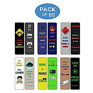 Creanoso Gamer Bookmarks (60-Pack) - Party Favors and Premium Gift Set Ideas for Children, Teens, & Adults – Classroom Teaching Incentives Rewards