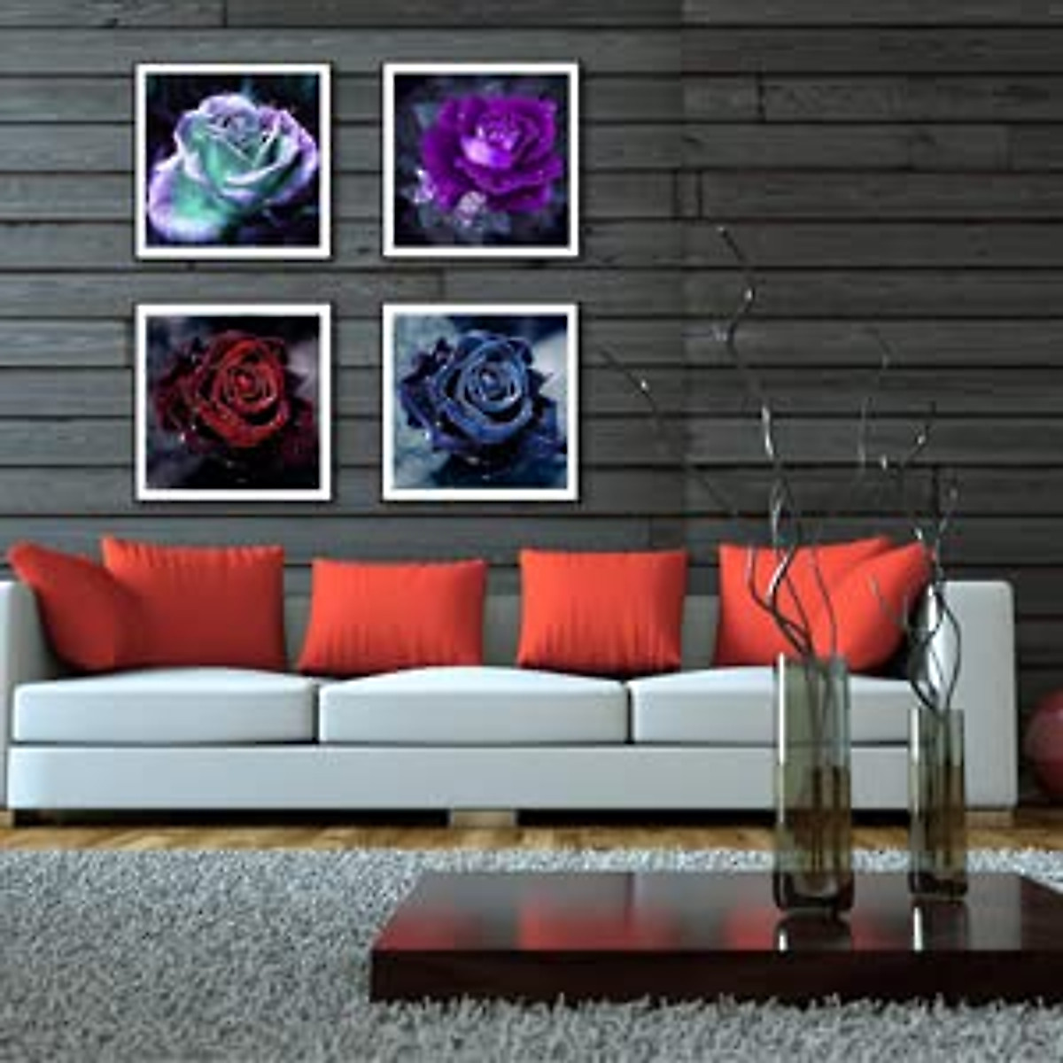 4 Pack Diamond Painting Kits for Adults 5D Rose Flower Diamond Art Kit for Beginners, DIY Paint with Round Full Drill Diamonds Paintings Gem Art for Christmas Home Wall Decoration Gift 11.8x11.8in