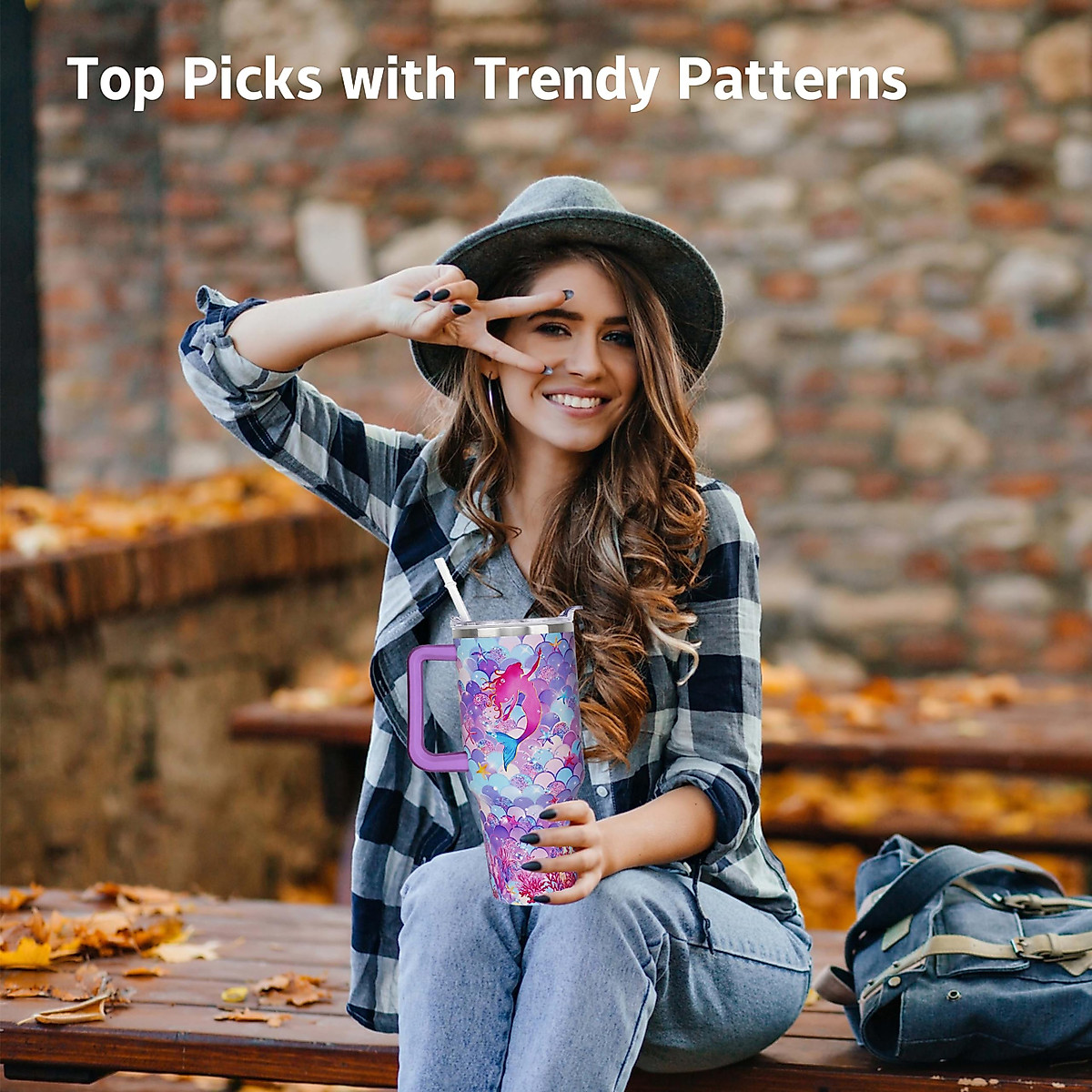 sgqjdpmc 40 oz Mermaid Tumbler with Handle and Straw Lid 40oz Mermaid Themed Gifts Steel Insulated Travel Coffee Cup