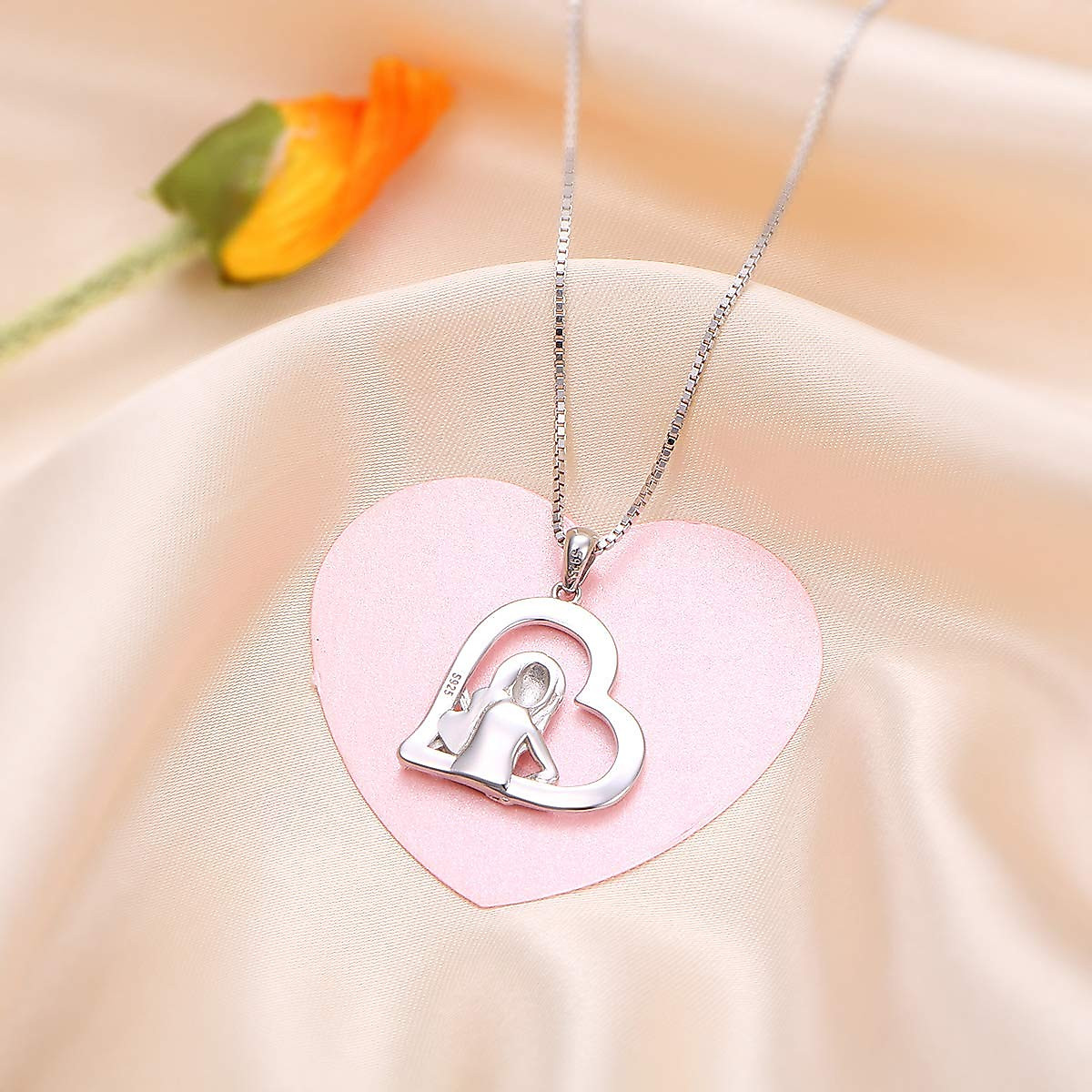 925 Sterling Silver I Love Music Girl Plays Violin Heart Pendant Necklace Fiddle Musical Jewelry for Violinist Daughter Women, 18 inch