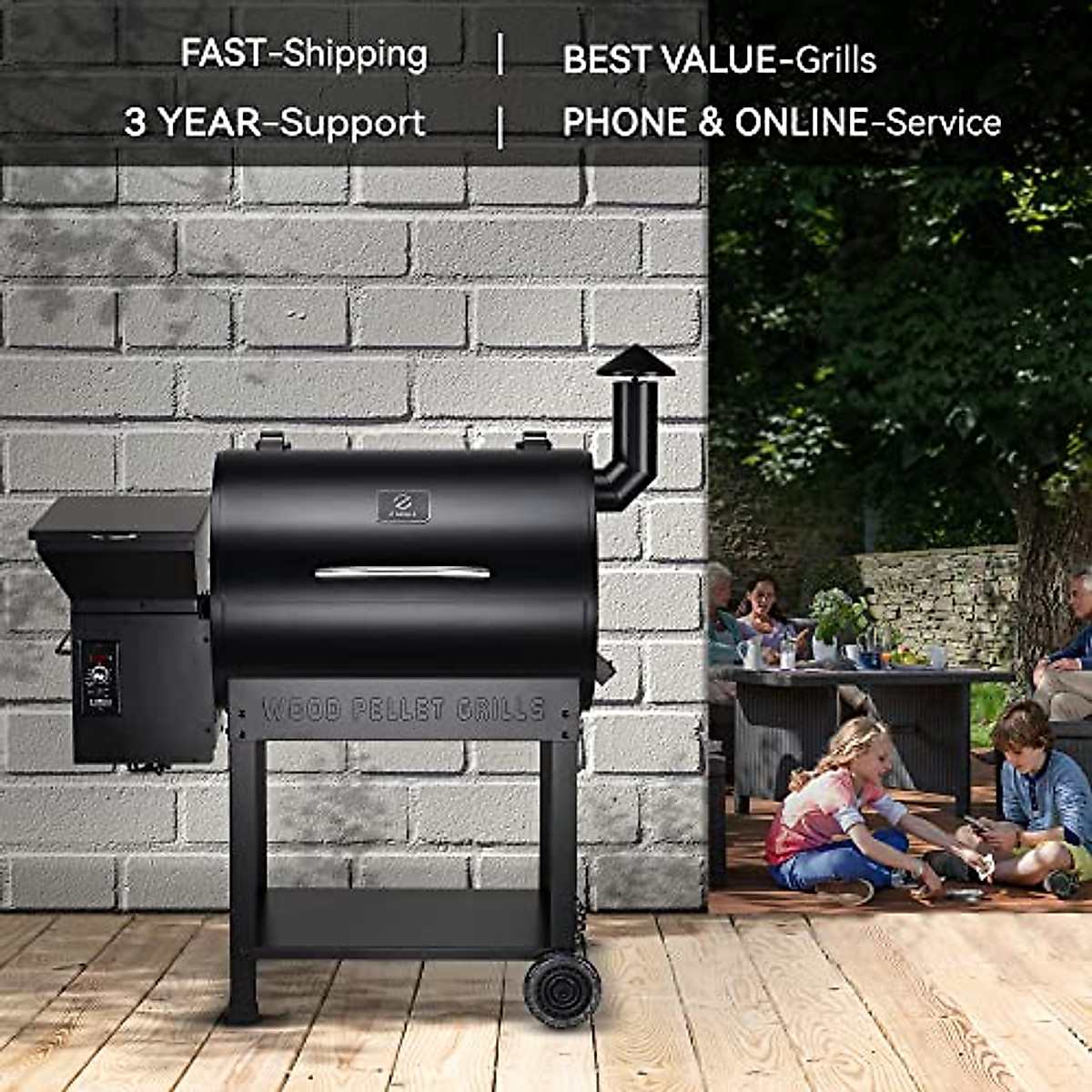 Z GRILLS Wood Pellet Grill BBQ Smoker for Outdoor Cooking with Meat Probe and Cover, ZPG-7002B Black
