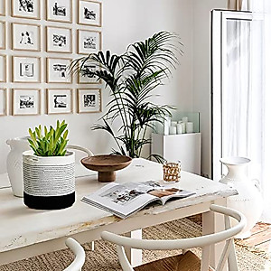 Gumcoly Jute Cotton Rope Plant Basket 8" Small Planter Basket for Up to 7" Planter Round Woven Basket Decorative Flower Pot Storage Organizer Home Decor White