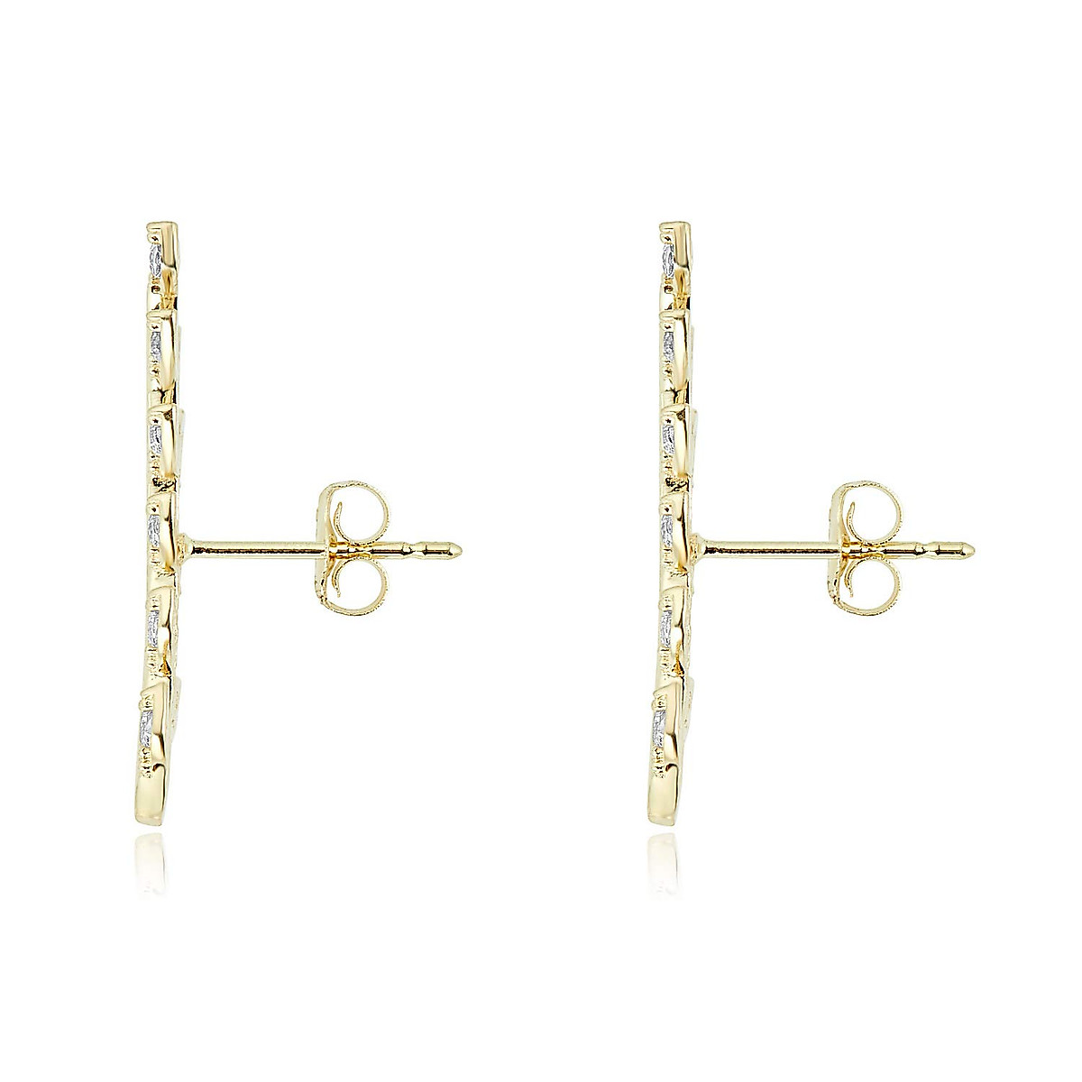 AVORA 10K Yellow Gold Olive Leaf Ear Crawler/Climber Simulated Diamond CZ Earrings