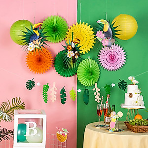 Easy Joy Tropical Bird Toucan Leave Garland Party Kit Paper Palm Leaves Paper Fan Paper Lanterns for Summer Hawaiian Luau Tiki Tropical Themed Party Decorations Luau Party Supplies Decor