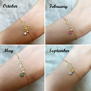 Nupdot March Birth Flower Bracelets, 14K Gold Plated Birth Month Daffodil Floral Birthstone Charm Bracelets Wildflower Jewelry Mar. Birthday Gifts for Women