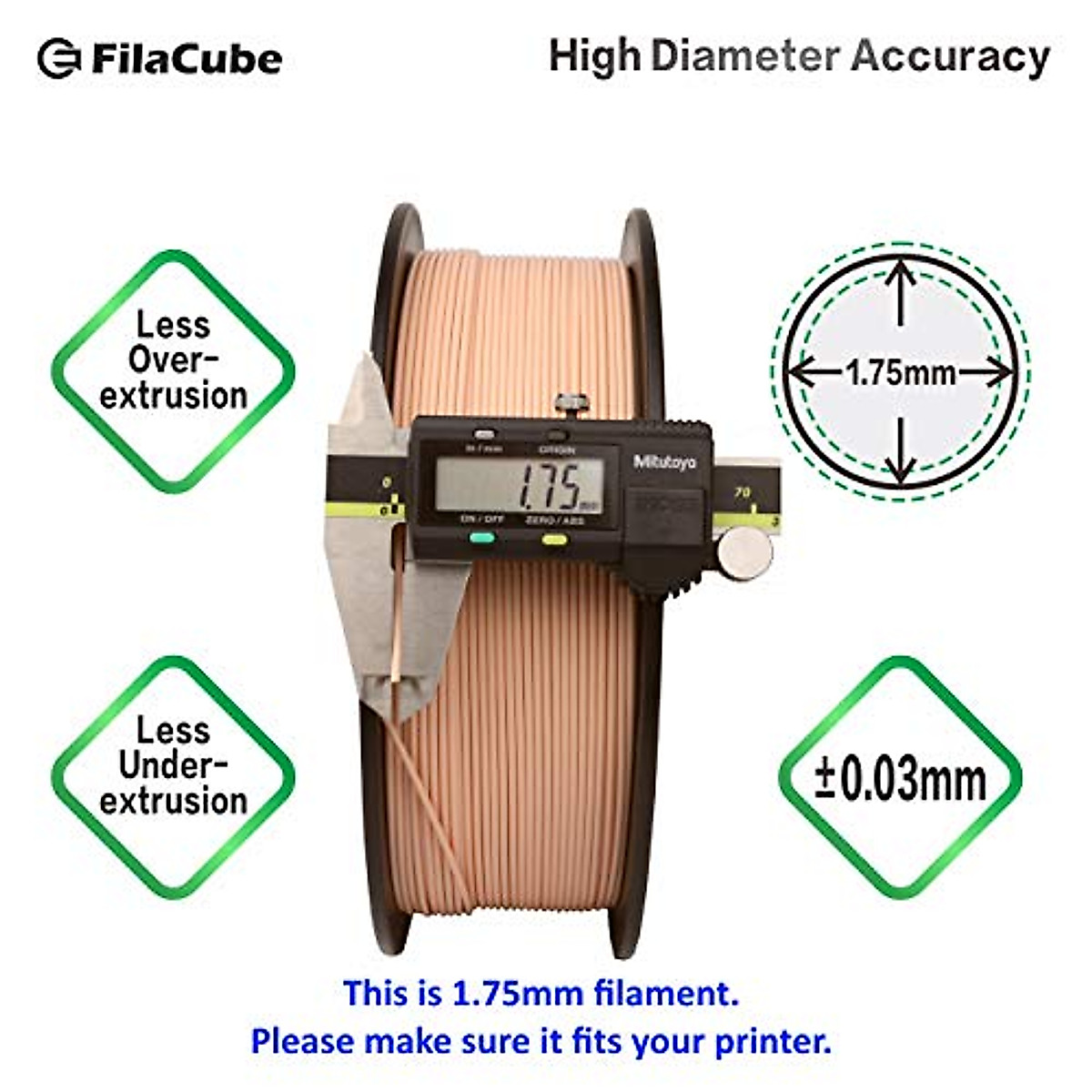Skin/Flesh PLA 3D Printer 1.75mm Filament 1kg - FilaCube PLA 2 Light Skin Color Tone 1.75 mm 1 kg 3D Printing Plastic Filament Supply for Human Organ Model Body Girl Toy epidermis [Made in USA]