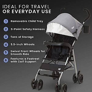 Delta Children 365 Lightweight Stroller - Extremely Lightweight Stroller - Weighs Only 12 lbs. - Ideal for Travel or Everyday Use, Grey