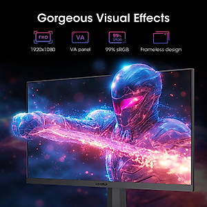 KOORUI 24.5 inch Gaming Monitor, FHD 1080P 144Hz/180Hz Frameless Computer Monitors, VA 1ms, sRGB 99%, Adpitive Sync, VESA, Display Port 1.2 & 2 x HDMI 1.4
