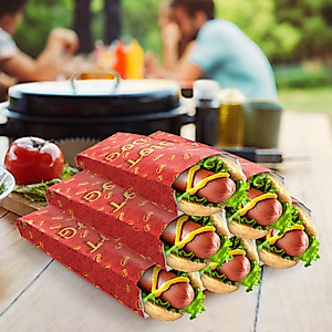 Yarlung 200 Pack Hot Dog Bags Grease-proof Food Wrapper, Warming Aluminum Foil Wrap Paper Sleeves Retain Heat for Popcorn, Sausages, Snack Bars, Food Trucks, Carnival, 9.5x3.5x1.5 Inches