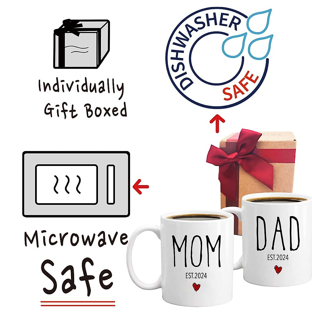 CHIEN-CHI LILI SUUURA-OO Est 2024 New Mom Dad Mug Coffee Mug Gift for Parents, Est 2024 couple shower wedding shower expecting parents, New Parents Gift Set of 2 Mugs-76