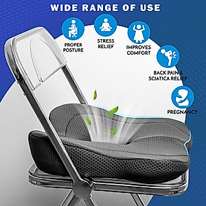 Memory Seat Cushion for Coccyx Sciatica Hemorrhoid Tailbone Back Pain Relief,Memory Foam Ergonomic Posture Seat Pads for Office Chairs, Wheelchair, Kitchen Chairs, Recliner, Car Seats (Grey)