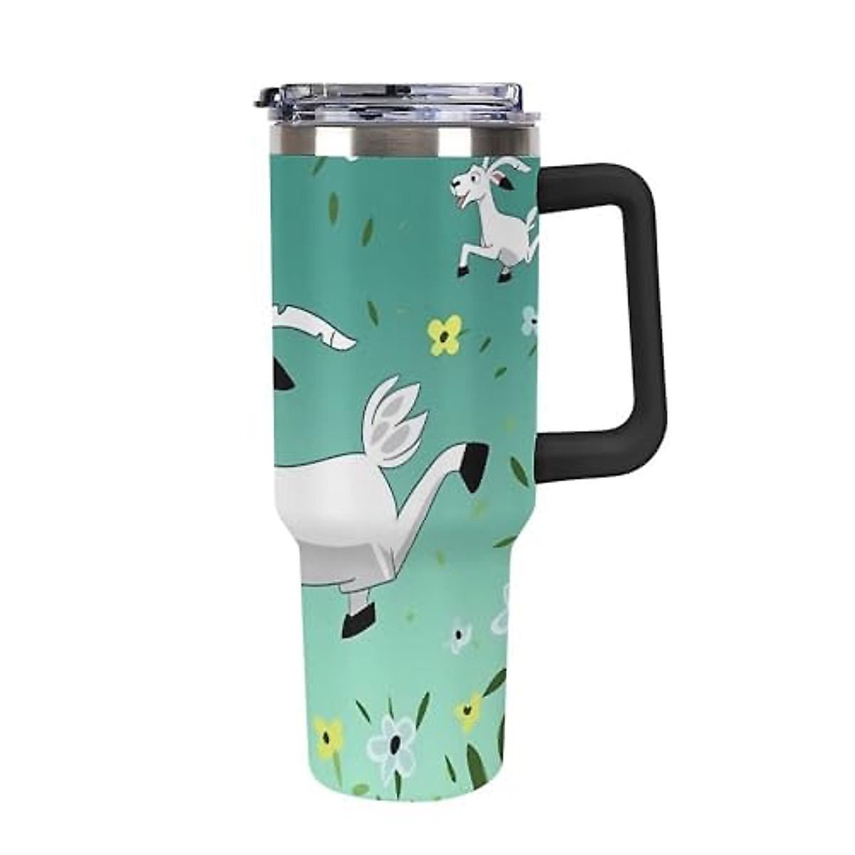 DWVSFJM Goat Frolic Insulated Tumbler 40 Oz Stainless Steel Double Wall Vacuum Travel Mug Large Capacity Car Cup Reusable Coffee Cup with Handle And Straw Lid Gifts Black
