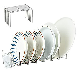 Wookiwuki Drying Dish Rack in Sink, Expandable Lid Dish Bottle Plate Display Holder, Stainless Steel Narrow Space Saving Dish Organizer, Kitchen Utensil Rack for RV Cabinet Counter, Large