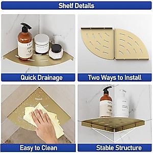 LFBA 2 Pack Corner Shower Shelves 304 Stainless Steel Brushed Gold Corner Shelves for Shower 8" Shower Shelves for Inside Shower Corner Drilling Installation