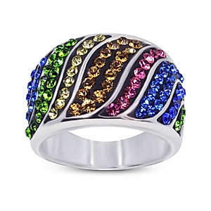 Savlano 18K White Gold Plated Rainbow Colorful Ring for Women (7)