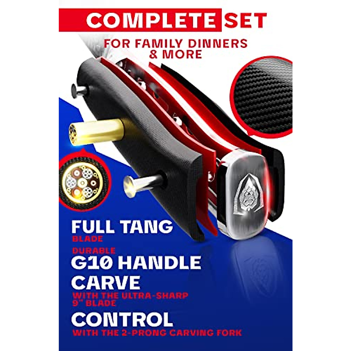 Dalstrong Shogun Series Damascus Japanese AUS-10V Super Steel Carving Kitchen Knife & Fork Set, 9 Inches, Sheath Included