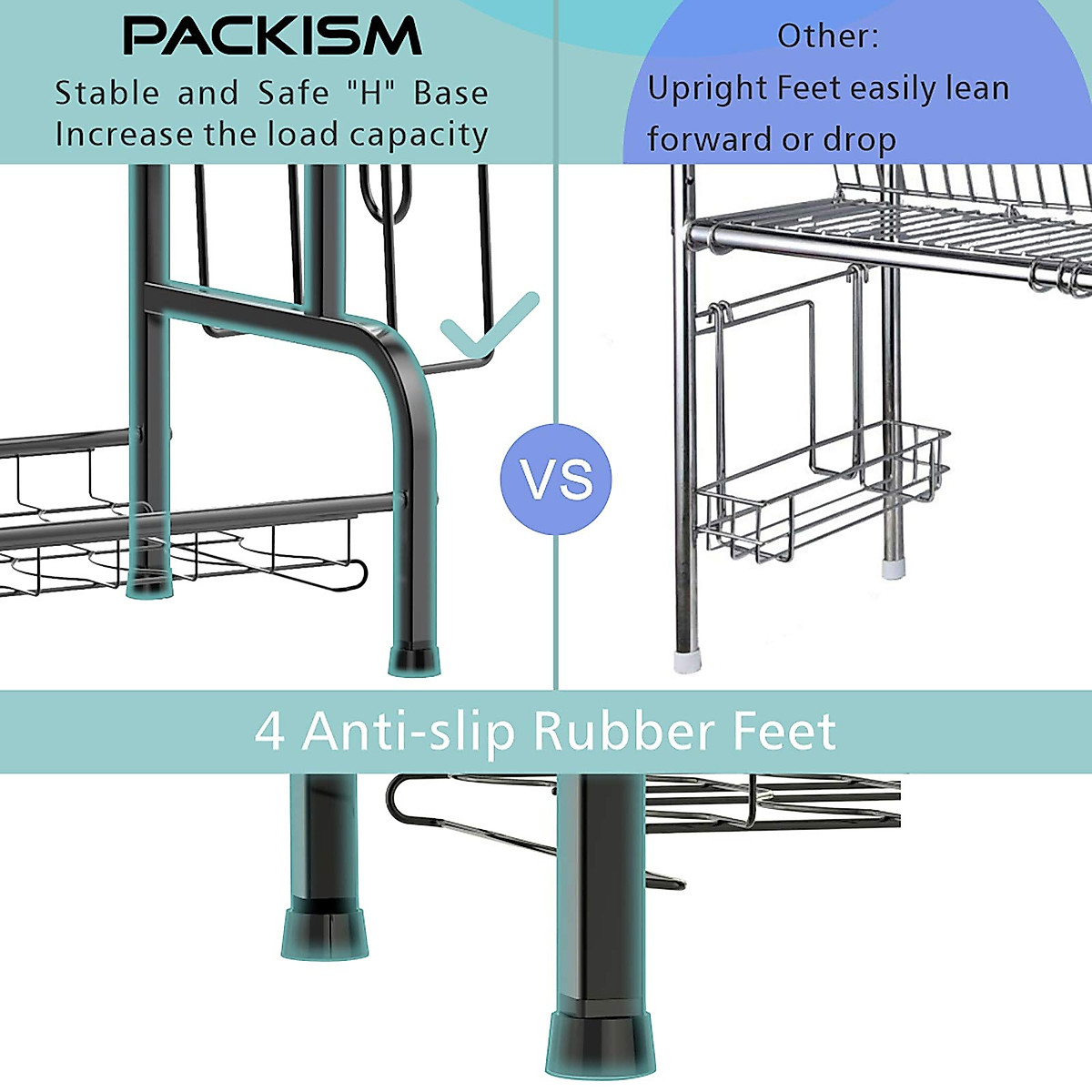 PACKISM Over The Sink Dish Drying Rack, 2 Tier Stainless Steel Over Sink Rack, Kitchen Over The Sink Shelf with Durable Dish Drainer, Large Dish Rack Over Sink for Kitchen Counter, Black