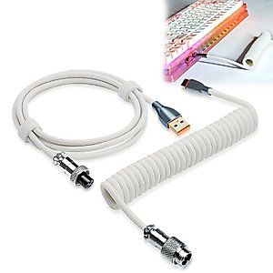 UCINNOVATE Coiled Keyboard Cable, Pro Custom Coiled USB C Cable for Gaming Keyboard, Double-Sleeved Mechanical Keyboard Cable with Detachable Metal Aviator, 1.8M USB-C to USB-A (White)