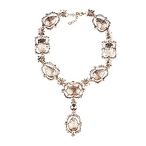 Secret for Longevity Extra Large Victorian Art Deco Antique Retro Vintage Style Gold Tone Yellow Citrine Topaz Bronze Amber Rhinestone Chunky Statement Wedding Bridal Prom Drag Queen Pageant Necklace