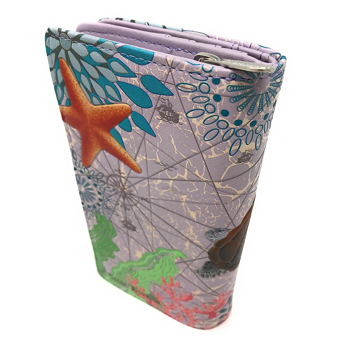 Shag Wear Sea Turtle Large Animal Wallet for Women and Teen Girls Vegan Faux Leather 7" Light Purple