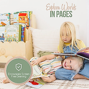 Wooden Kids Bookshelf w/Scalloped Edges - Perfect Height 3-Tier Montessori Bookshelf for Kids - Durable Childrens Bookcase for Kids Room or Playroom - Toddler Bookshelf Rack - Baby Book Shelf Nursery