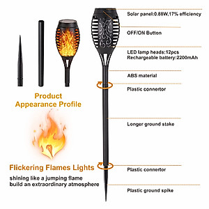 RIDALUX Solar Outdoor Lights Decorative with Flickering Flame: 12Pack Mini Solar Landscape Lights Waterproof - LED Torch Lights for Yard Patio Pathway (Yellow)