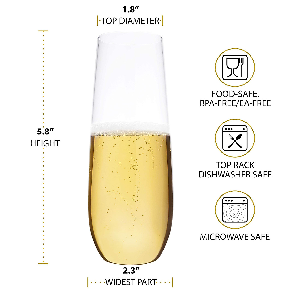 Bravario Unbreakable Glasses Bundle | 4 Wine, 4 Champagne | Shatterproof 100% Tritan Plastic | Dishwasher-Safe | BPA-free | Awesome for Indoor & Outdoor, Gifts & Holidays