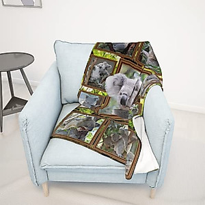 Cute Koalas Throw Blanket for Couch,Soft Warm Throw Blanket Lightweight Warm Fuzzy Blanket for Bed Sofa Camping Travel