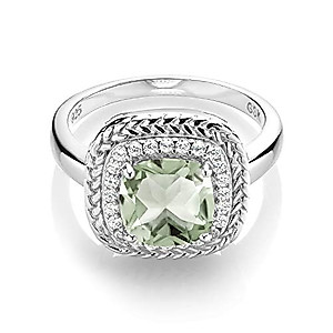 Gem Stone King 925 Sterling Silver 8MM Cushion Gemstone Birthstone Halo Engagement Ring | Wedding Engagement Anniversary Promise Ring For Women | Available In Size 5, 6, 7, 8, 9