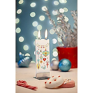 Flatyz Candles Winter Birds White Candle - Flat, Decorative, Hand Painted Candle Gifts for Women or Men - 6 inches