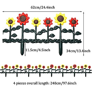 Sungmor Plastic Edgings Garden Picket Fence - Grass Lawn Flowerbeds Plant Borders - Decorative Sunflower Landscape Path Panels - Pack of 4 (Overall Length 98 Inches) - Lightweight & Easy Installation