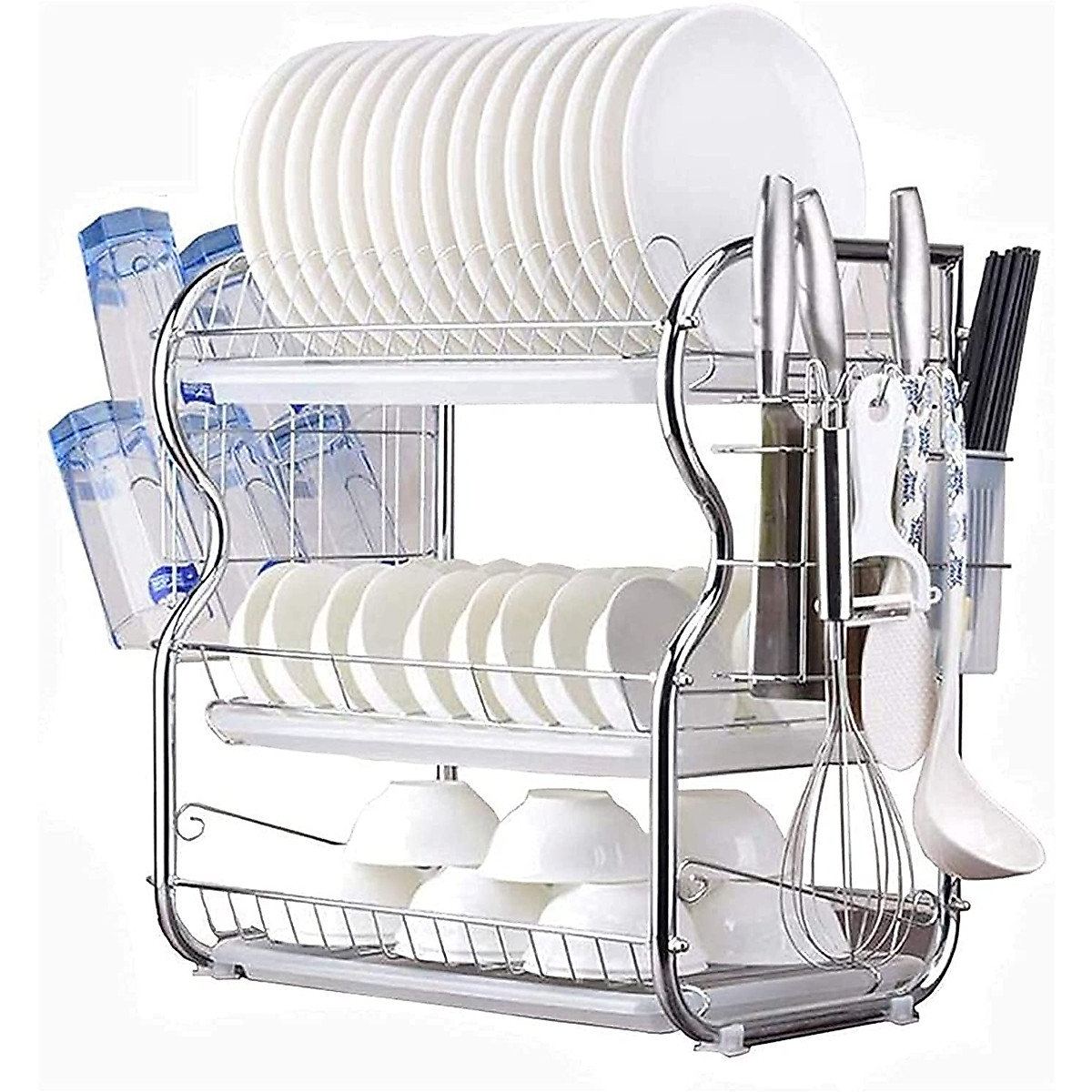 Plate Rack Draining Dish Rack 3 Tier Dish Drainer Rack Holder Dish Drying Rack Plate Dish Cup Cutlery Drainer Rack Plates Holder Pan Plate Holder