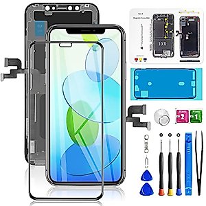 for iPhone X Screen Replacement 5.8 inch, Mobkitfp Front LCD Digitizer Display for iPhone 10/X with 3D Touch & Face ID for A1865,A1901,A1902 with Waterproof Adhesive+Tempered Glass+Repair Tools
