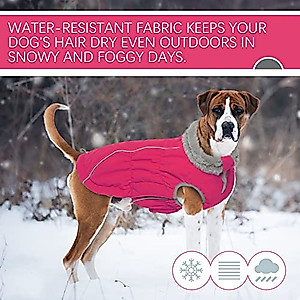 MKubwaa Bright Dog Jacket Dog Coat-Fluorescent Pink Winter Dog Coats for Large Dogs-Fleece Dog Winter Coat-Waterproof Dog Coats for Medium Dogs-Dog Cold Weather Coats with Leash Hole-L