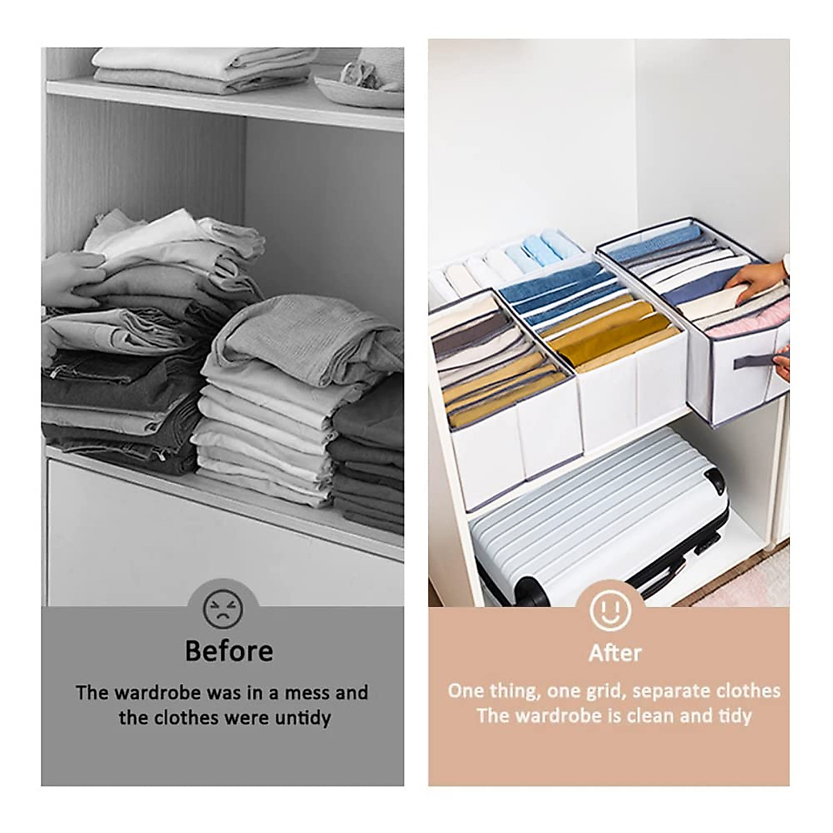 3 Set Cloth Drawer Organizer PVC Nylon Fabric Foldable Wardrobe Clothes Organizer Closet Compartment Dividers Clothes Collapsible Organization for T-shirt Jeans Pants (Gray)