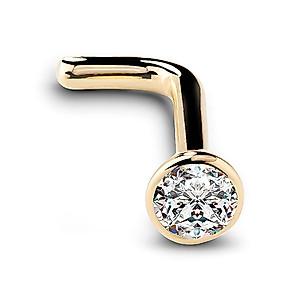 I1 2mm 0.03ct. t.w. Diamond Flush Bezel Set Diamond 14K Yellow Gold L-Shape Nose Ring 20G