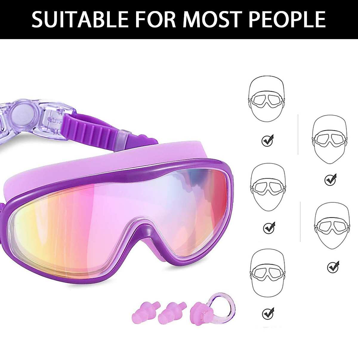 Young4us 2 Pack Kids Swim Goggles, Swimming Glasses for Children from 3 to 15 Years Old