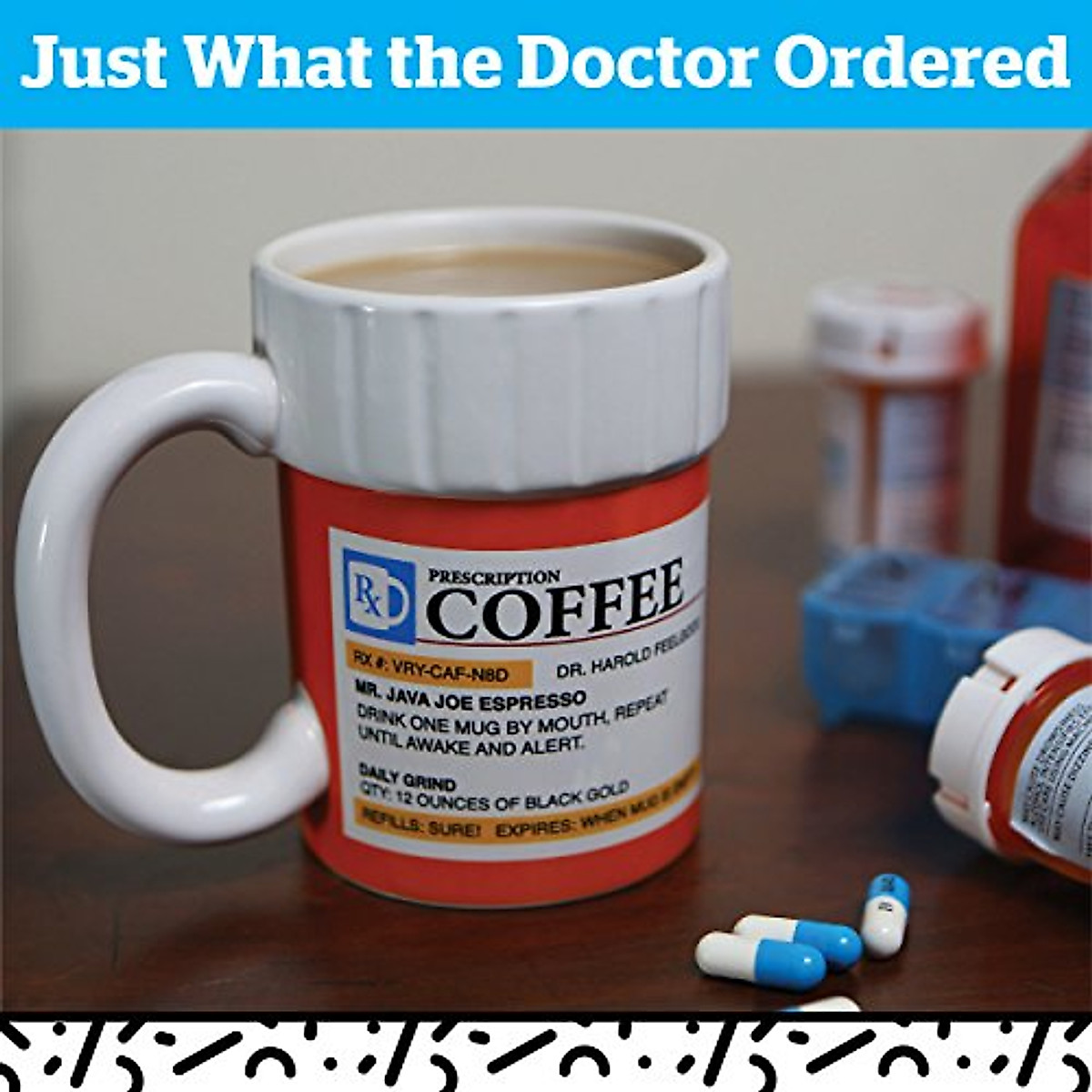 BigMouth Inc. Coffee Mug with A Fun Prescription, Cute Mugs, for Coffee Lovers, White