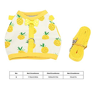 Luroze Guinea Pig Harness, Small Dog Harness Comfortable Cute Adjustable for Ferrets for Rabbits for Guinea Pigs for Chinchillas(S Number, Yellow Pineapple)