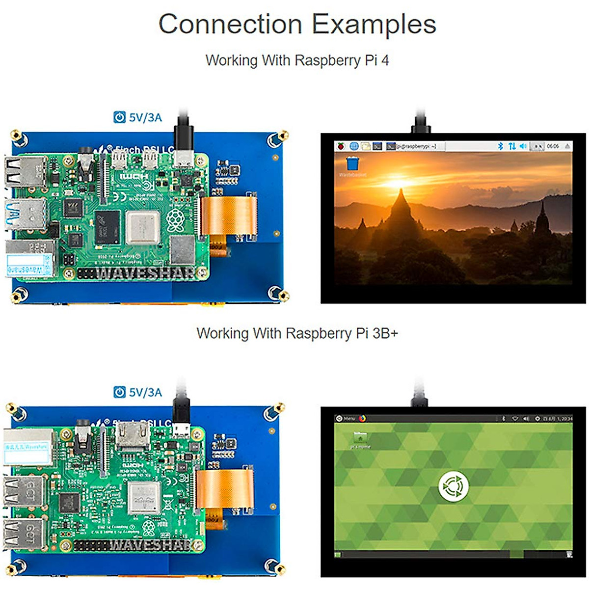 waveshare Compatible with Raspberry Pi Touchscreen 5inch DSI LCD Touch Screen 800×480 Resolution TFT LCD Display Monitor for Raspberry Pi Model 4B/3B+/3A+/3B/2B/B+/A+,CM3/3+