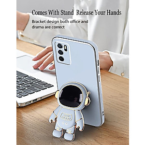 Compatible with Oppo A16 Case with Plating Creative Astronaut Cartoon Holder Pink,Oppo A16s Phone Case Silicone Shockproof Stand Soft TPU Protective Slim Cover (Blue)