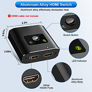 HDMI Splitter 4K HDMI Switch-Tekholy Aluminum Bidirectional HDMI Splitter 1 in 2 Out, HDMI Switcher Supports 4K 3D 1080P for Xbox PS5/3/4 Fire Stick Roku Blu-Ray(HDMI Cable NOT Include)
