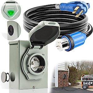 50 Amp Generator Cord and Power Inlet Box [Pre-Drilled], 15FT Generator Cords 50 Amp,125V/250V Generator Power Cord NEMA14-50P/SS2-50R Twist Lock Connector