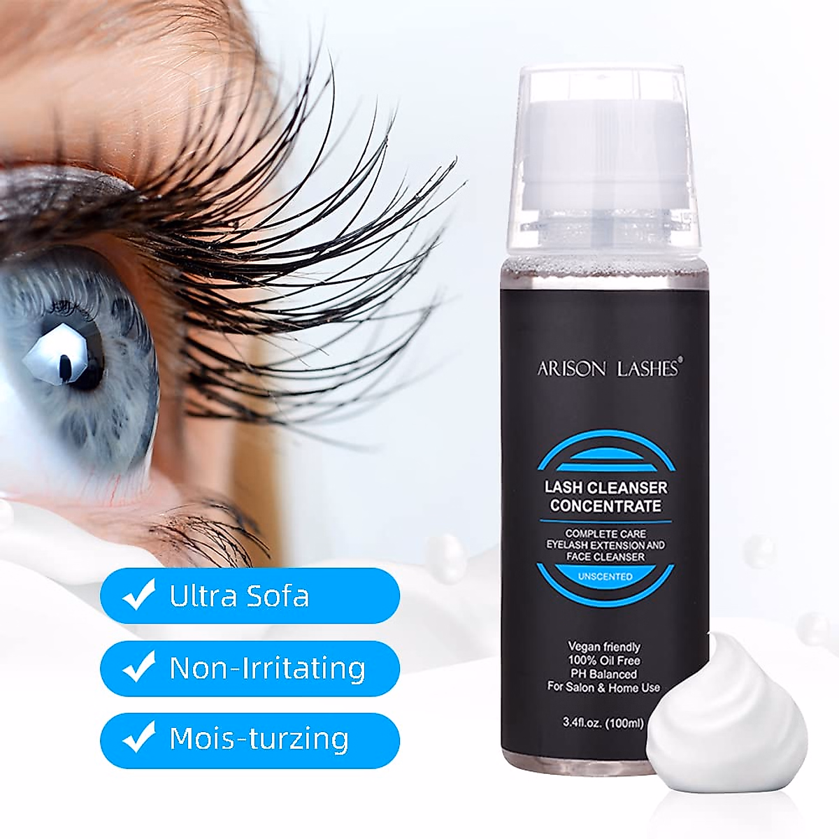 Eyelash Cleanser Concentrate 100ml Professional Lash Extensions Shampoo Natural Foaming Cleanser for Extensions Lashes with Salon Home Care-Makes 20 Bottles 60ml Eyelash Shampoo(Unscente)