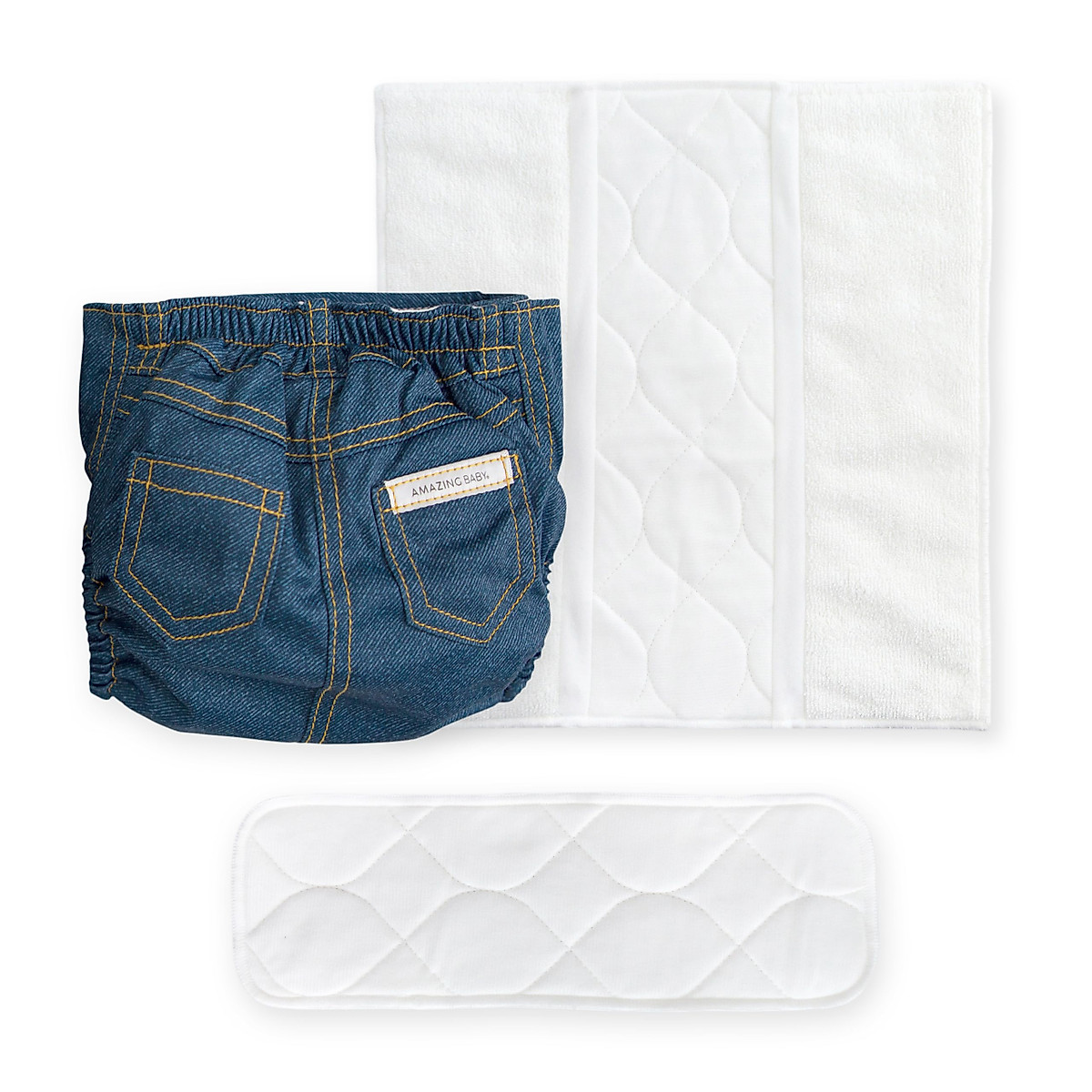 SmartNappy Blue Jeans by Amazing Baby, NextGen Hybrid Cloth Diaper Cover + 1 Tri-fold Reusable Insert + 1 Reusable Booster, Denim, Size 4, 22-40 lbs