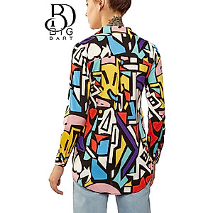 Blouses for Women Fashion, Casual Long Sleeve Button Down Shirts Tops, XS-3XL (Red Yellow Mix Colors, X-Small)